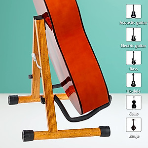 VANPHY Adjustable Beech Wood Guitar Stand Folding Electric Acoustic Guitar Stand Floor Bass Stand Wooden with Padded Classical bass Stand A-Frame Ukulele