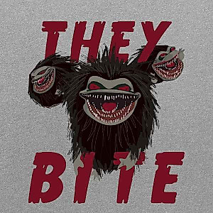 Pop Threads They Bite Crites Horror Graphic 80s Raglan Baseball Tee Shirt Gray Sleeves XL