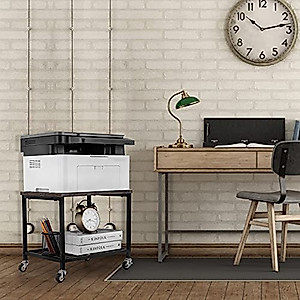 MOOACE Printer Stand Rack, Under Desk Home Printer Cart with Wheels for Mobility, Small Storage Wood Look Top End Table with Anti-Skid Feet, Desktop Shelf for Fax Machine, Scanner, Laser