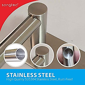 Songtec Bathroom Towel Bar 16-inch, No Drill Stick On Towel Rack, Easy Install with Self-Adhesive, Premium SUS304 Stainless Steel - Brushed Nickle