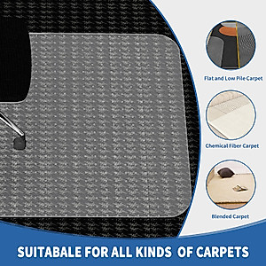WASJOYE Office Chair Mat for Carpet Floor with Non-Slip Studded Lip, 36 x48 Inch Transparent Carpet Floor Protector Cover Rug Mat for Home Computer Desk Rolling Chair