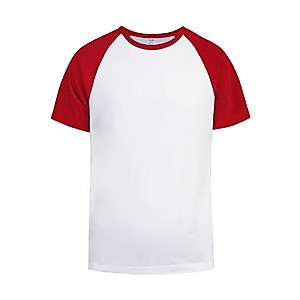 Men's Premium Two Tone Short Sleeve Baseball Tee Shirt (XL, Red/White)