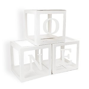 First Birthday Balloons Boxes for Boy or Girl 'ONE' Letters Individual Three White Transparent Square Boxes Baby 1st Birthday Party Decorations Backdrop Photo Shoot Prop
