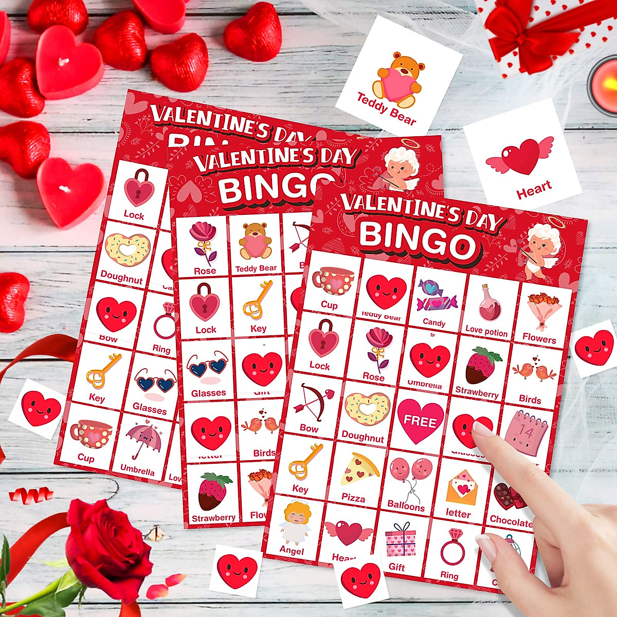 Valentines Day Large Size Bingo Game Card for Kids/Adults, 24 Players - Valentine Game for Family/School Classroom/Large Group, Valentine Party Favor for Boy/Girl