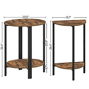 YATINEY End Tables Set of 2, Half Round Side Tables, Half Moon Table, 2-Tier Nightstands with Open Shelves, Accent Table, Entryway Table for Living Room, Bedroom, Rustic Brown ET07L2BR