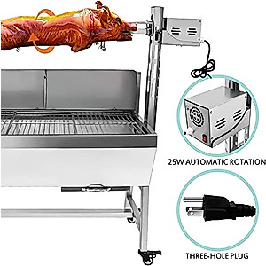 KODOM 132LBS Stainless Steel Rotisserie Grill with Back Cover Guard, 25W Motor Small Pig Lamb Rotisserie Roaster, 37 Inch BBQ Charcoal Rotisserie Roaster Grill for Camping Outdoor Kitchen