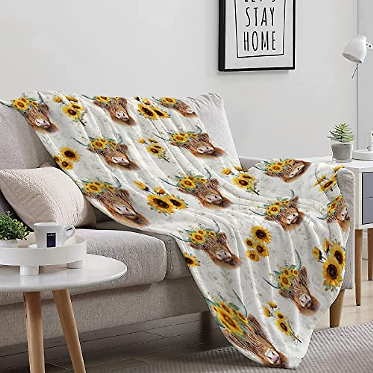 Yakujo Animals Sunflower Highland Cow Print Blanket Lightweight Flannel Blanket Gifts for Couples and Lovers, Warm Throw Blankets for Bed Sofa Travel All Season 40"x30" (Toddler) for Pet