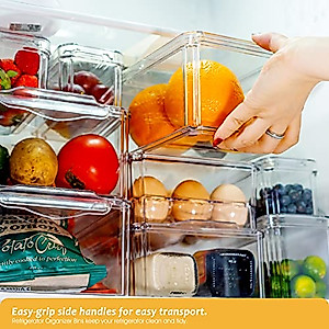 ZNM Refrigerator Organizer Bins, Stackable Fridge Organizer for Pantry Organization, Clear Plastic Storage Bins with Handle & Lid for Freezer, Kitchen, Countertops, Cabinets- BPA Free(Set of 9)