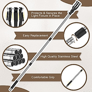 GADFISH 12FT Light Bulb Changer for High Ceilings, Light Bulb Changer with Baskets and Suction Cup, High Reach Light Bulb Changer with Pole - Light Bulb Removal Tool (Silvery)