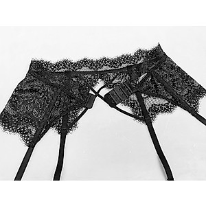 TVRtyle Black Women's Lace Eyelash Metal Clips Sexy Garter Belts for Stockings S515 (Black, Medium)