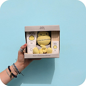 Sun Bum Baby Bum Duke’s Sunscreen Gift Set | Travel Sized SPF 50 Mineral Sun Protection Lotion and Face Stick for Sensitive Skin with Duke Knit Toy | Fragrance Free | Gluten Free and Vegan, Yellow