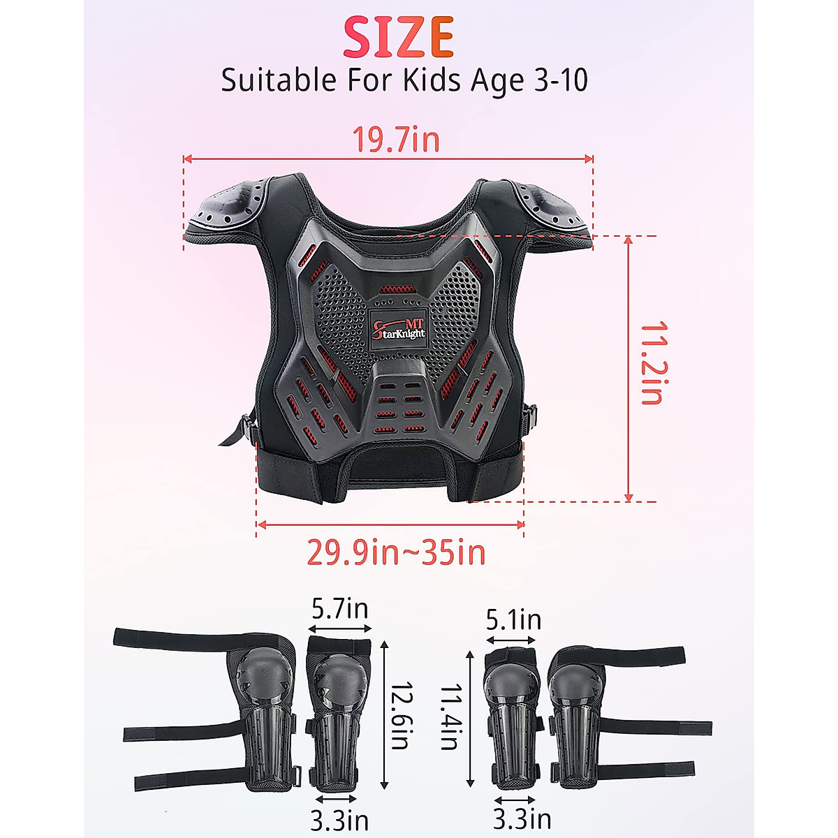 Kids Dirt Bike Gear - StarknightMT Youth Motorcycle Riding Protective Gear ATV Chest Protector Motocross Armor Suit for Boys Girls Mountain Biking Cycling, Black