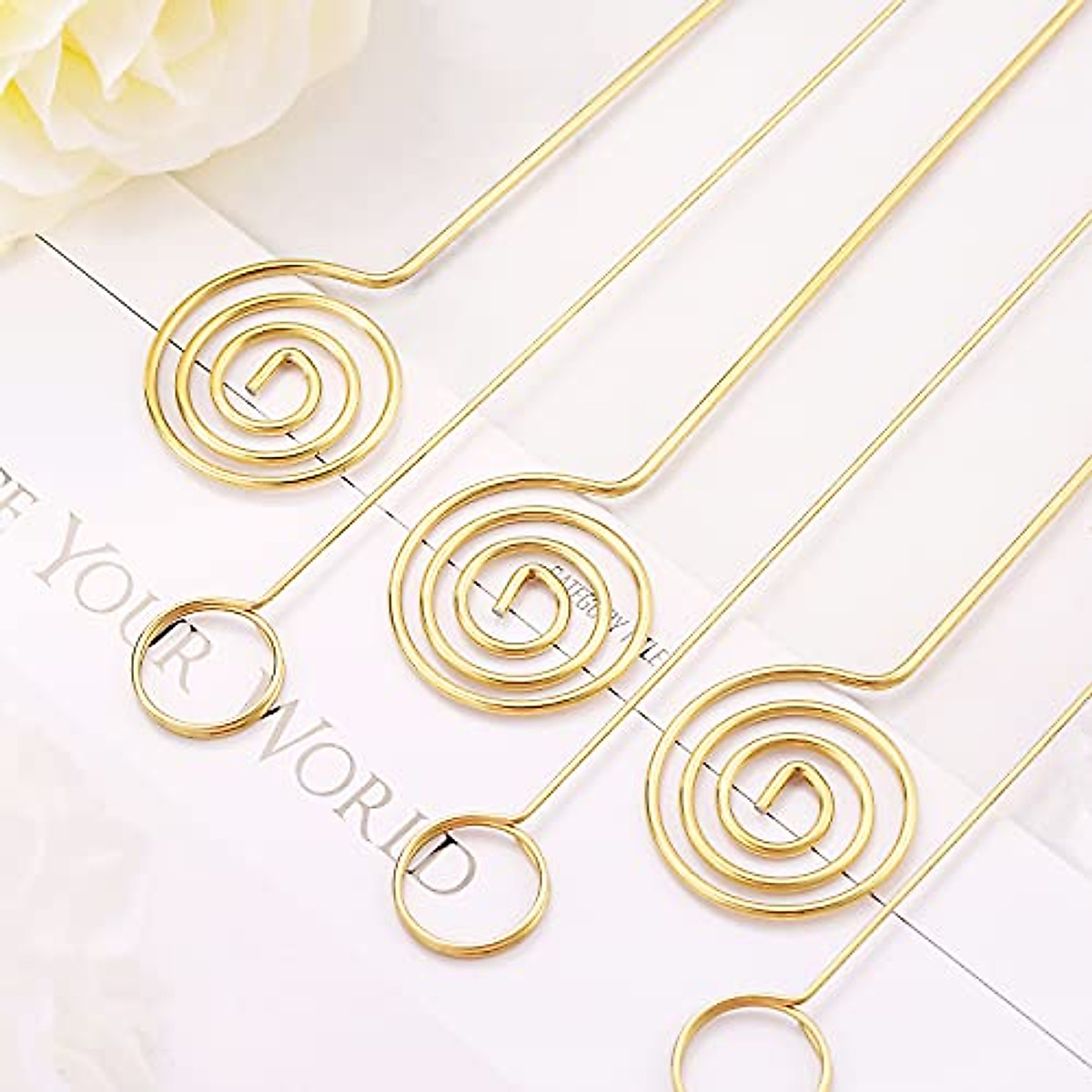 40 Pieces Floral Card Holder Picks Circle Swirl Round Place Card Holder Metal Wire Card Note Photo Memo Holder Table Number Pictures Clip Holder for Wedding Party Birthday Office DIY Cake Topper, Gold