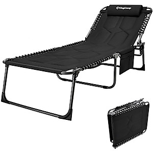 KingCamp Oversize Padded Folding Chaise Lounge Chair for Outdoor, Patio, Beach,Lawn, Sunbathing, Tanning, Pool, Lay Flat Heavy-Duty Adjustable Reclining Chairs with Pillow, Pocket, Support 330lb