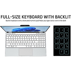 Lapbook 15.6" S15 Full HD Windows 11 Pro Laptop - 12GB RAM, 256GB Storage, Quad Core J4125 CPU, Fingerprint Reader, Backlit Keyboard, Thin Bezel, Num-Pad, Detachable Webcam, Dual-Band WiFi