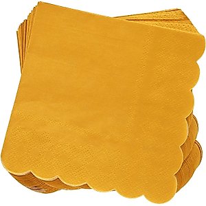 Juvale 100 Pack Mustard Yellow Paper Napkins - Scalloped Cocktail Napkins, Disposable for Wedding, Birthday Party (5x5 In)