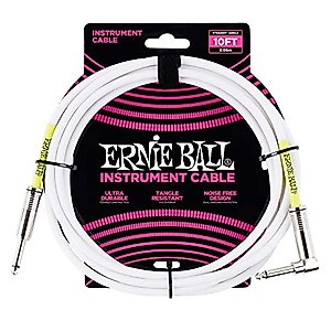 Ernie Ball Instrument Cable, Straight/Angle, 10ft, White (P06049)