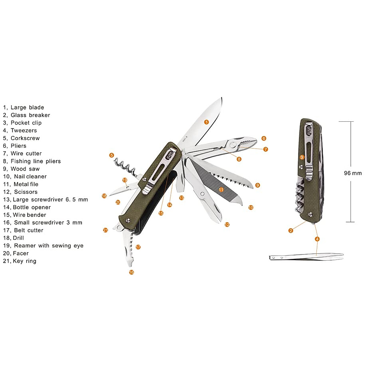Ruike Multifunctional Knive, Green, G10 (M61-G)