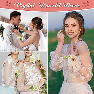 Henoyso 24 Pcs Wrist Corsage Bracelet for Wedding Rhinestone Elastic Bracelet DIY Flower Holder Design Accessories Prom Ceremony Anniversary Bridal Shower Party Accessories(Silver)