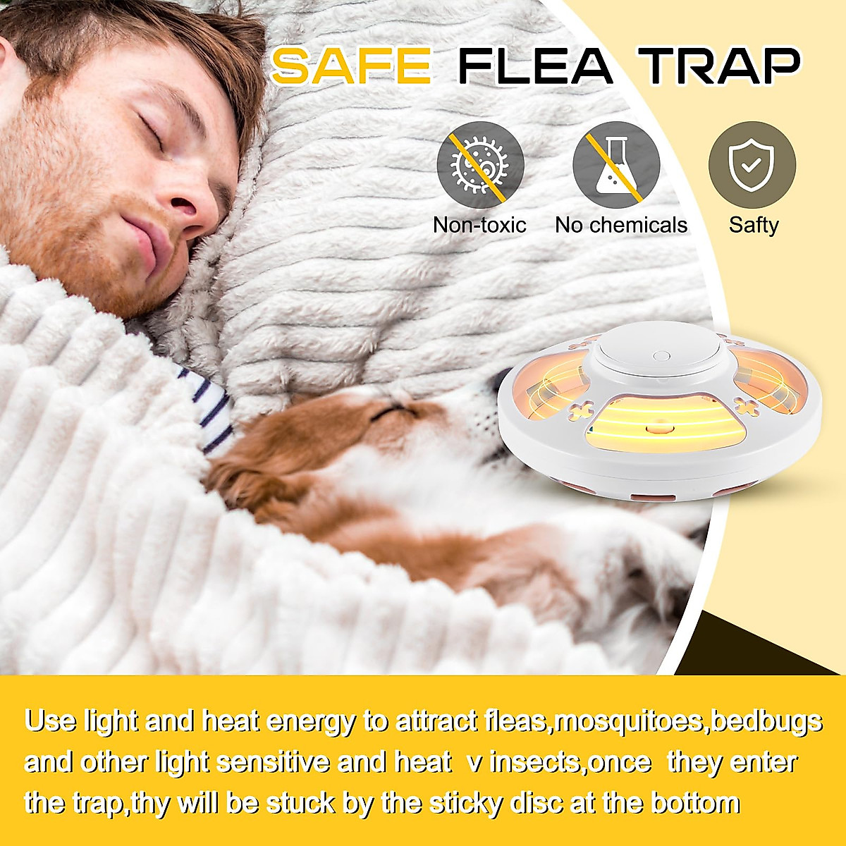 Kittmip 4 Pcs Flea Traps with 8 Sticky Discs for Inside Your Home Bug Killer Safe Flea Light Trap Safe to Pets Mosquito Trap Gnat Traps for UV Night Light Bug Catcher Attractant(White)