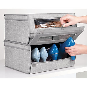 mDesign Large Fabric Closet Shoe Storage Box w/Clear Window - Shoe, Sandal, Sweater, Linen, Clothes Organizer - Boot Storage Solutions - Shoe Bin - Lido Collection, 8 Pack, Gray
