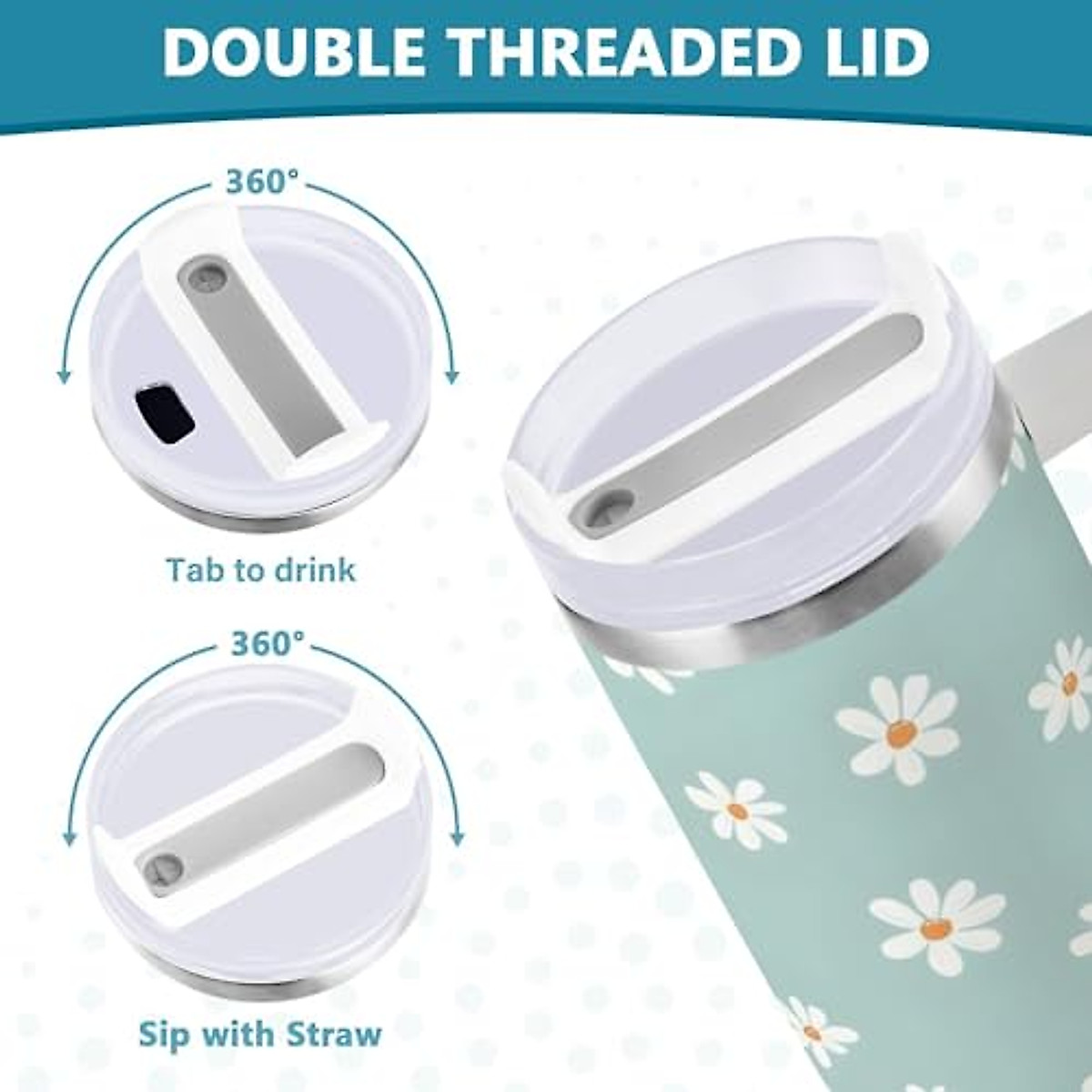 Jihqo Simple Daisies 40 oz Stainless Steel Vacuum Insulated Tumbler with Handle and Straw Lid, Leakproof Water Bottle Double Wall Travel Mug Coffee Cup, Cupholder Friendly