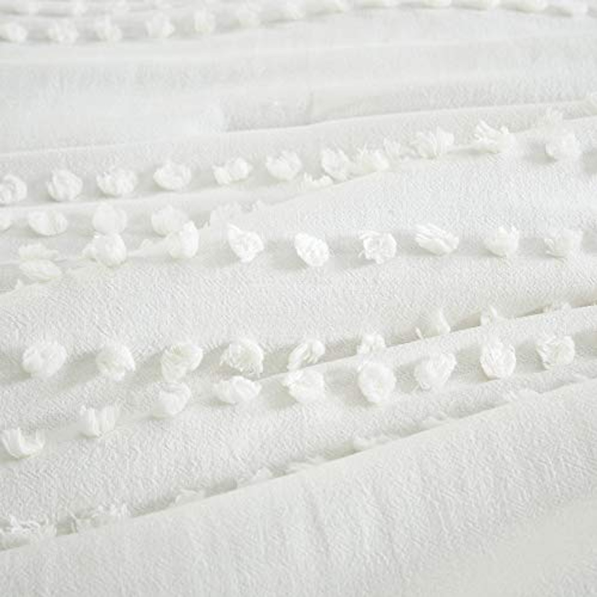 Comfort Spaces Cotton Comforter Set Jacquard Pom-Pom Tufts Design, Down Alternative, All Season Modern Bedding, Matching Shams, Full/Queen, Phillips, Ivory
