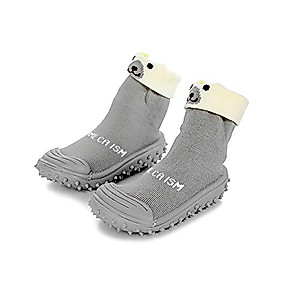 HOWELL Unisex Baby Socks Shoes Anti Slip Floor Socks with Soft Rubber Bottom Infant Newborn Cotton Sock Boots (Grey Bear,6-12 Months)