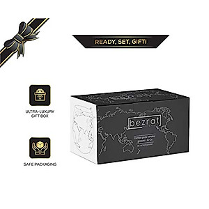 Bezrat Whiskey Glasses Set of 2, Old Fashioned Etched Globe Whiskey Tumblers - 10 oz Glassware for Scotch, Whiskey, Liquor and Cocktails