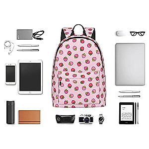FeHuew 16 inch backpack Pink Strawberry Laptop Backpack Full Print School Bookbag Shoulder Bag for Travel Daypack