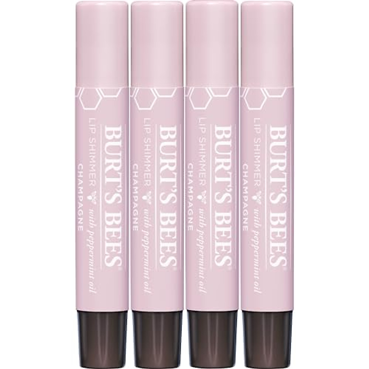 Burt's Bees Shimmer Lip Tint Set, Tinted Lip Balm Stick, Moisturizing for All Day Hydration with Natural Origin Glowy Pigmented Finish & Buildable Color, Champagne (4-Pack)