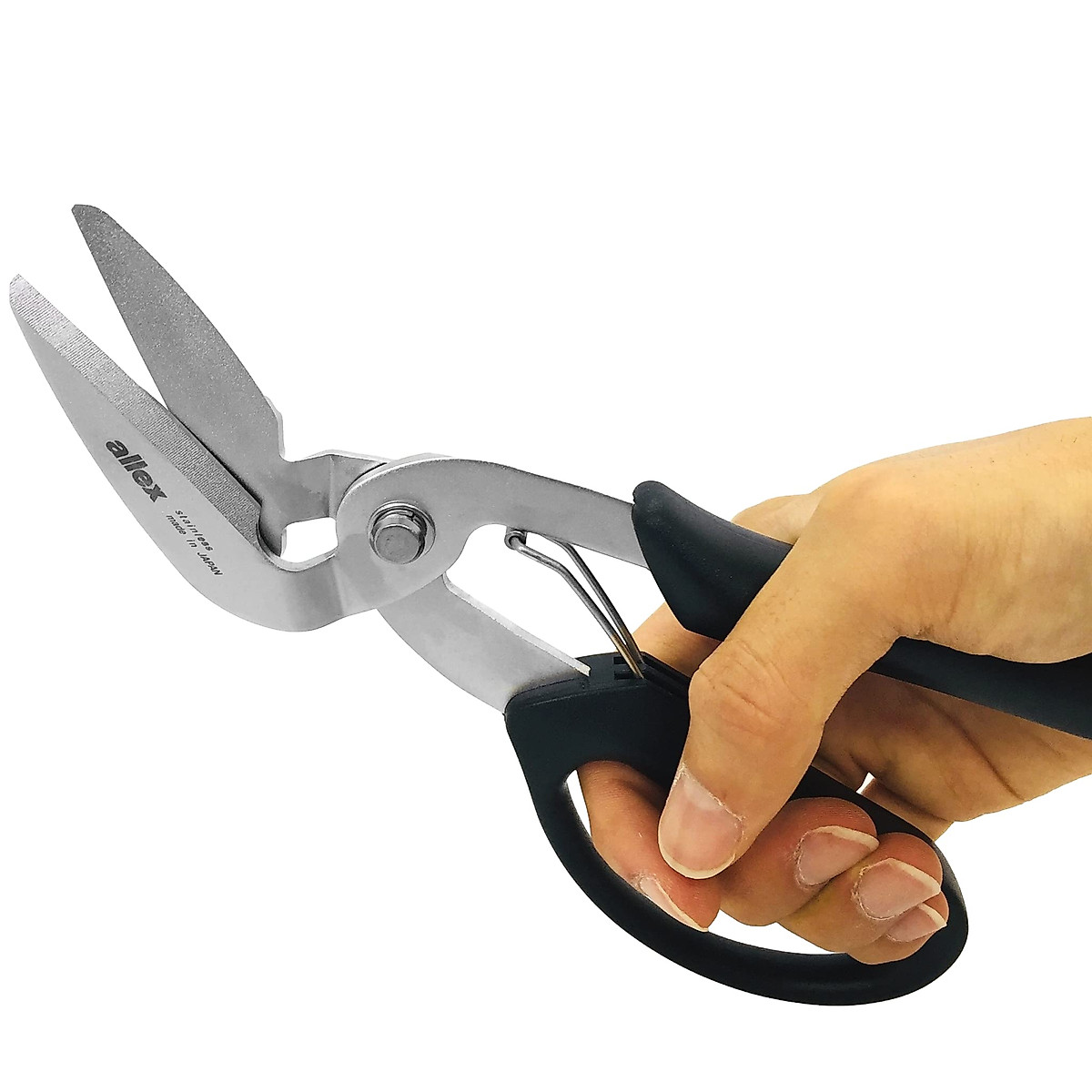 ALLEX Super Hard Spring Loaded Cardboard Scissors, Heavy Duty Shears for Thick Paper and Cardboard Box, Finest Stainless Steel Made in Japan