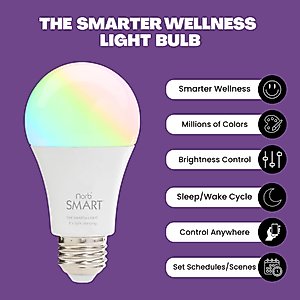 NorbSMART Smart Light Bulb LED - Color Changing Light Bulbs, Tunable Day and Night Spectra, Works with Alexa, Echo & Google Home Assistant, 9W, A19, E26, Dimmable, No Hub Required, Multicolor, 1-Pack