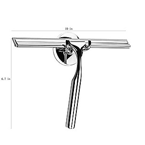 Ettori Shower Squeegee Clear Glass Wall Cleaner Stainless Steel with Suction Storage Hook -10'', Chrome