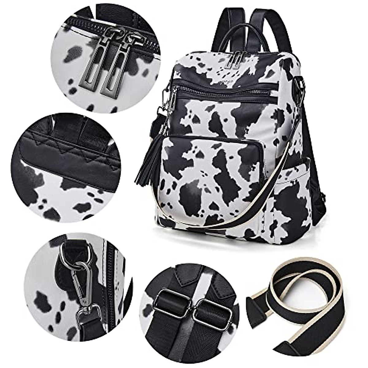 OPAGE Leather Backpack Purse for Women Fashion Tassel Ladies Shoulder Bags Designer Large Backpack Travel Bag