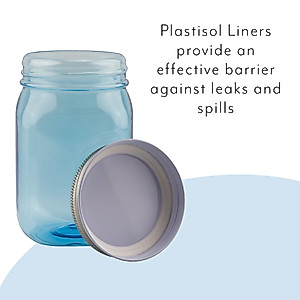 Cornucopia Brands 16oz PLASTIC Mason Jars (8-Pack, Blue w/Silver Metal Lids); PET BPA-Free Mason Jars w/One Piece Lids, 2-Cup/Pint Capacity