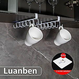 Luanben 2 Pieces White Cabinet Mug Hooks 24 Pieces Double Row Hooks, can Hang Coffee Cups/Cup Holders Under Kitchen cabinets/Hand Towels/Scarves/Ties, etc., no Need to Drill Holes (2 pcs, White)