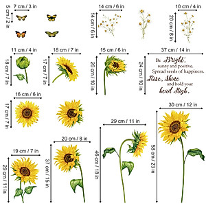 decalmile Sunflower Wall Decals Garden Flowers Butterfly Wall Stickers Bedroom Living Room TV Wall Art Decor