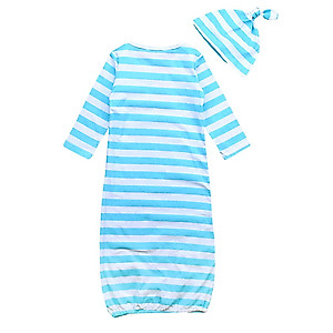 DPSKY Newborn Baby Sleeper Gowns & Headband Little Sister Brother Printed Striped Baby Sleeping Bag (blue)