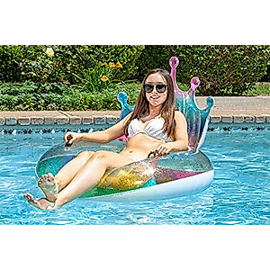 Poolmaster Swimming Pool Float Rainbow Glitter Tiara Tube, Multi Large
