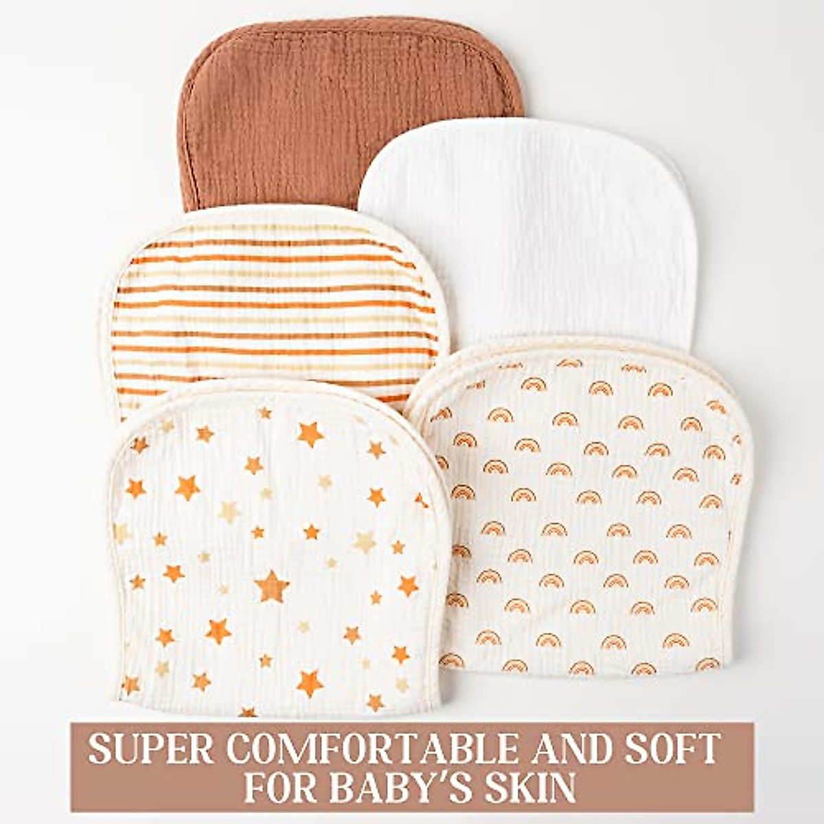 MairMore 5 Pack Muslin Baby Burp Cloths- Neutral Muslin Burping Cloths for Baby Boys Girls and Newborn Towel, Unisex- Large Absorbent Burp Cloths-20x10 Inches