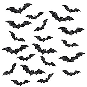 AIEX 20pcs Halloween Bat Stickers, with Glue Points Glitter Felt Cloth Bat Decor Halloween Bat Decorations for Room Home Indoor Wall Halloween Party (2 Sizes)