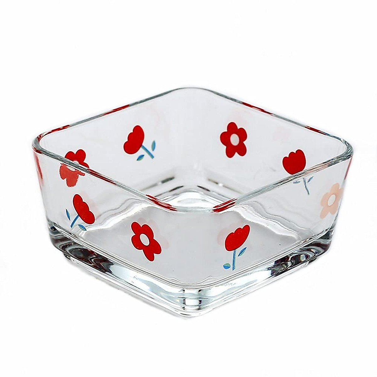 yaocoral 9 OZ Mini Floral Candy Dish Small Glass Candy Bowl for Dessert,Snack,Fruit,Yogurt,Dipping,Side Dishes,Kitchen Prep,Clear Square Dessert Bowl Serving Bowl