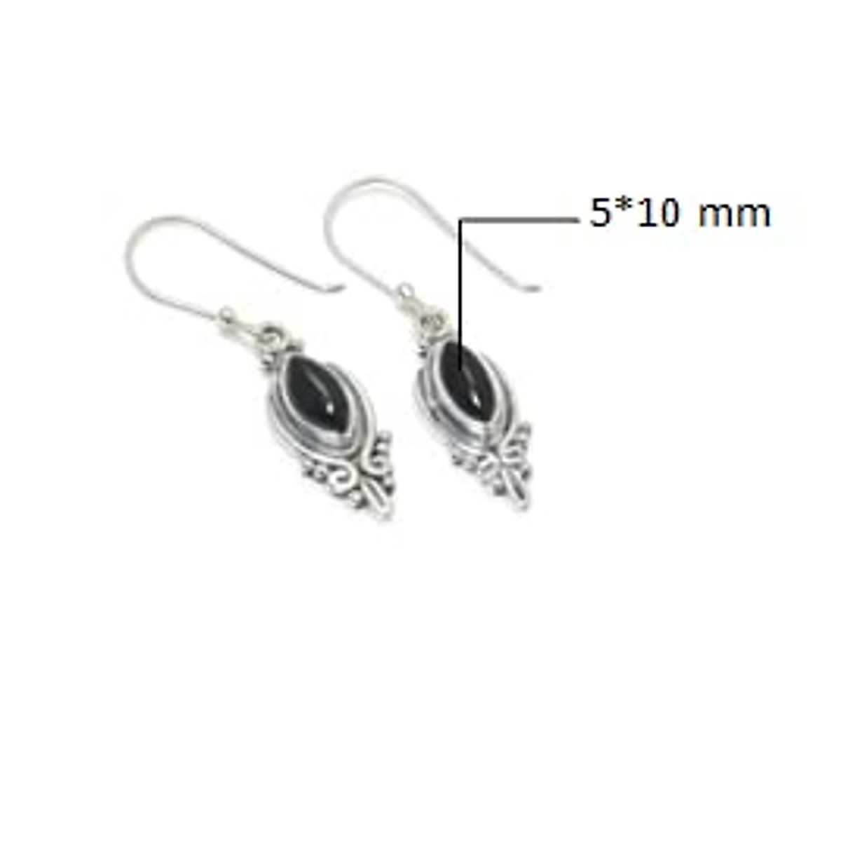 AUDRIELLE Black Onyx Marquise Shape Gemstone Handmade 925 Solid Sterling Silver Jewelry Earring 08