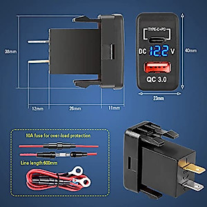 Cllena Quick Charge 3.0 & PD USB C Dual USB Port Charger Socket Power Adapter for Toyota