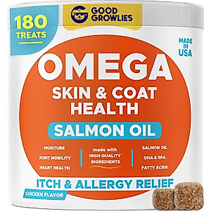 GOODGROWLIES Omega 3 Alaskan Fish Oil Treats for Dogs (160 Ct) - Dry&Itchy Skin + Allergy - Shiny Coats - EPA&DHA Fatty Acids - Natural Salmon Oil Chews - Cod