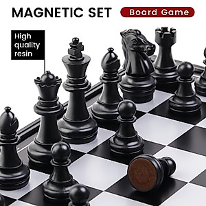 Joneytech Magnetic Chess Set for Kids and Adults, 13 inch 3 in 1 Chess Checkers Backgammon Travel Portable Folding Sets, Gift Children Chess Board Game with Extra Queen