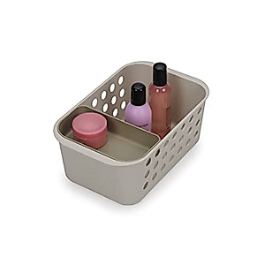 Joseph Joseph EasyStore - Bathroom essentials Storage Basket Organiser with Moveable tray, Ecru, Small