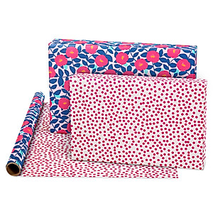 American Greetings Reversible Birthday Wrapping Paper, Floral, Cupcakes, and Polka Dots (4 Rolls, 120 sq. ft)