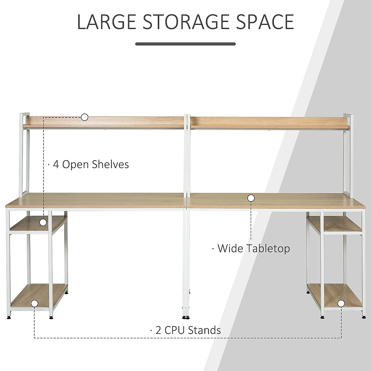 HOMCOM 94.5in Industrial Double Computer Desk with Hutch and Storage Shelves, Extra Long Two Person Home Office Desk, Writing Table Workstation for 2 People with CPU Stand, Oak Wood Grain